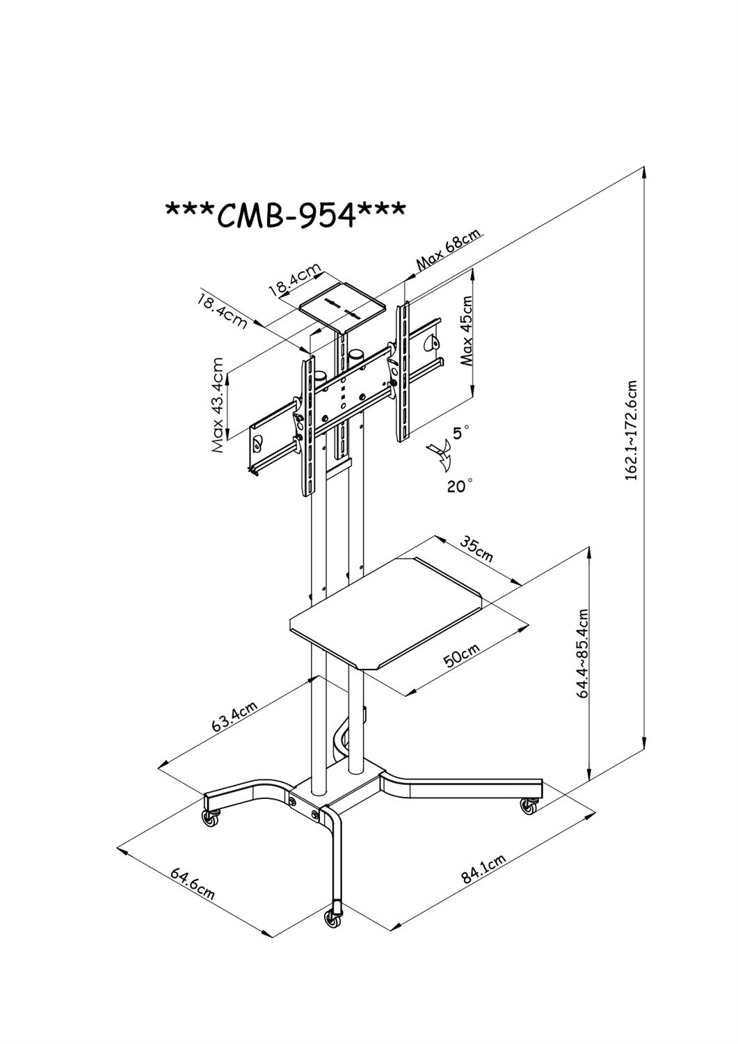 STAND TV/PROYECTOR H/65 CMB-954 C/RUEDA EST. 50KG - TodoVision